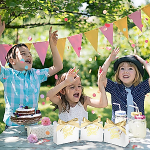 DOYIDE 60 Pack Small Thank You Gift Bags, 4.5x1.8x3.9in Party Favor Bags Boxes with Bow Ribbon, Small Paper Gift Bags with Gold Foil Printed, Mini Candy Treat Bags for Birthday Wedding Party Holiday