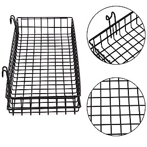 Kaforise Hanging Basket for Wire Wall Grid Panel, Multi-Function Wall Storage and Display Basket, Large Size, Black Painted