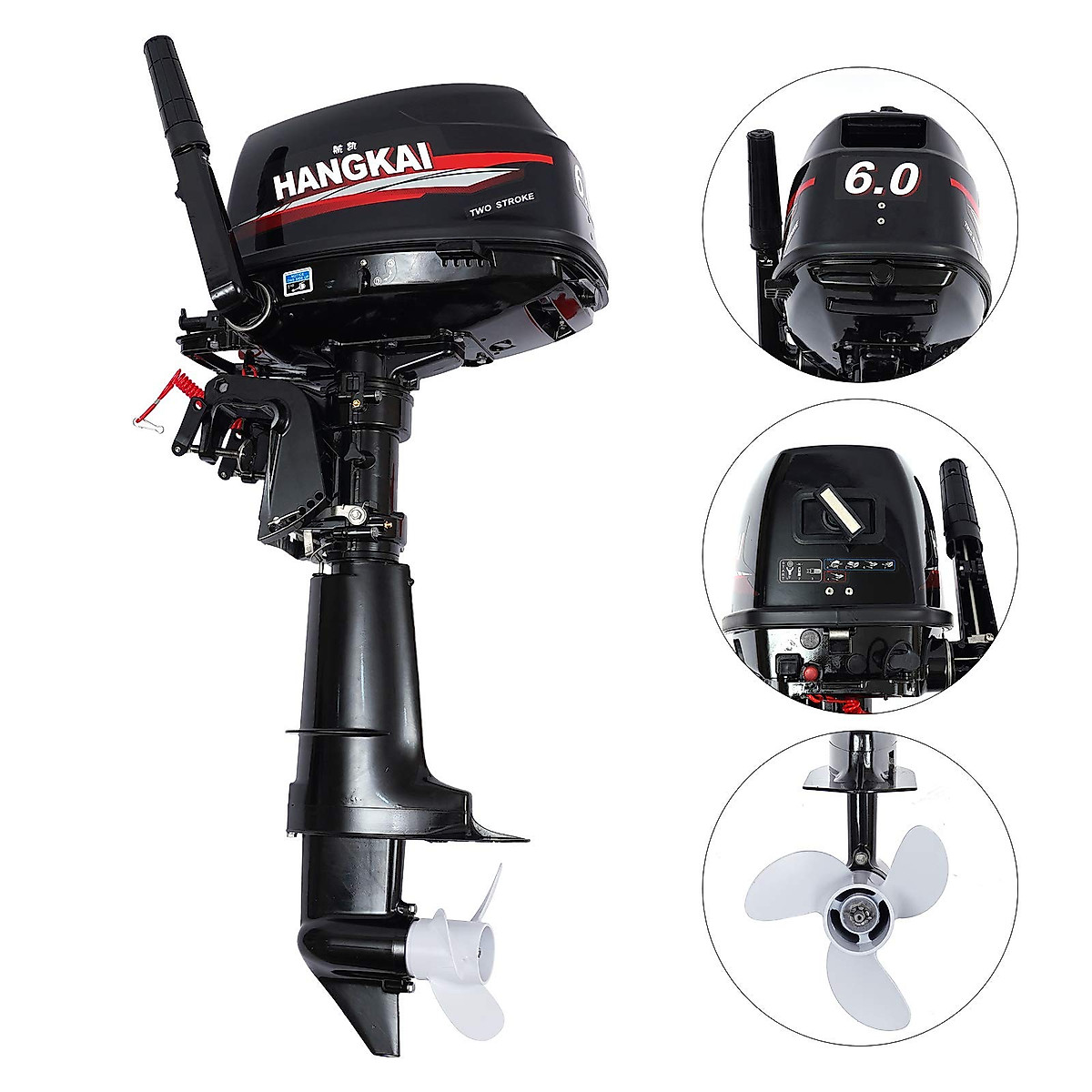 6HP Outboard Motor, 102CC Fishing Boat Motor Motor Prop Heavy Duty, 2-Stroke Outboard Motor Boat Engine Outboard Trolling Motor for Fishing, Aquaculture, Outdoor Adventure Engine tiller Control