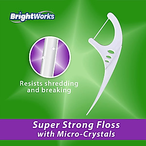 225 Piece BrightWorks Fresh Mint + Whitening Dental Flossers with Plant-Based Handles, Super-Strong Floss and Mint-Flavored Floss with Micro-Crystals, 75 Count (Pack of 3)