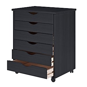 Adeptus Original Roll Cart, Solid Wood, 6 Drawer Extra Wide Drawers Roll Carts, Black