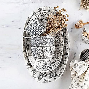 Creative Co-Op Hand-Stamped Stoneware Bowl with Embossed Pattern, Black & Cream Color, 4 Styles Dinnerware, Multi