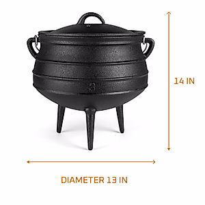 Bruntmor Pre-Seasoned Cast Iron Cauldron | African Potjie Pot with Lid | 3 Legs for Even Heat Distribution - Premium Camping Dutch oven Cookware for over-the-fire Cooking - 8 Quarts (Large)