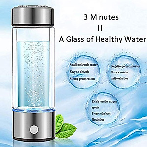 Hydrogen Rich Health Cup Alkaline Ionizer Generator USB Rechargeable Electrolysis Generator Ionization Bottle Weak Alkaline Cup Anti-Oxidation and Anti-Aging Glass Health Cup
