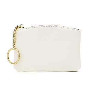 WOZEAH Artificial Leather Coin Purse Change Purse With Key Chain Ring Zipper For Men Women (A White)