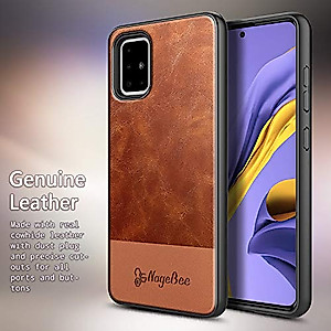 E-Began Case for Samsung Galaxy A51 4G with Tempered Glass Screen Protector (Maximum Coverage), Premium Cowhide Leather Hybrid Defender Protective Shockproof Rugged Durable Case -Brown