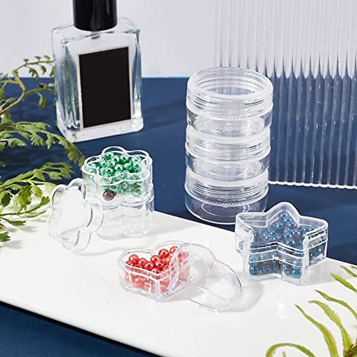 PH PandaHall 24pcs Plastic Containers 4 Style Clear Containers Heart Flower Round Star Beads Storage Containers 0.34 Fl Cosmetic Makeup Pot Jars for Clip Craft Jewelry Small Items Hardware