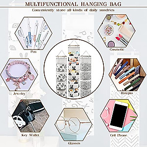 DSVENROLY 3Pcs Hanging Storage Bag with 5 Pockets, Premium Cotton＆Fabric Over The Door Hanging Organizer Waterproof Wall Door Closet Hanging Shelve for Bedroom, Washroom, Living Room