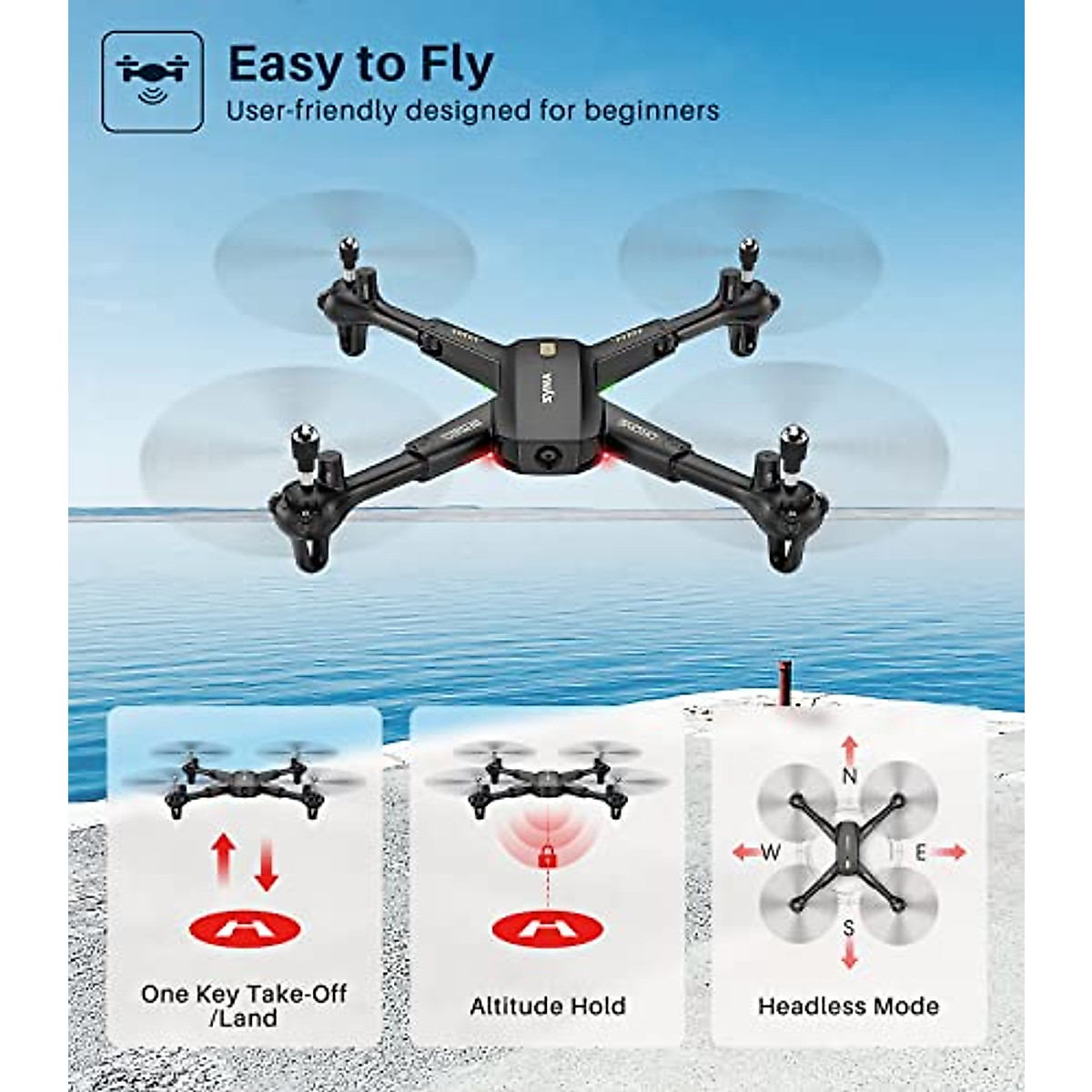 SYMA Drone with Camera 1080P HD FPV Cameras Remote Control Toys RC Quadcopter Helicopter Gifts for Boys Girls Adults Beginners with Altitude Hold, Headless Mode, One Key Start, 3D Flips 2 Batteries
