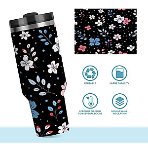 FRCSDIY Beautiful Flowers Insulated Tumbler with Handle and Straw Lid,30oz Leakproof Stainless Steel Cup BPA-Free Water Bottle