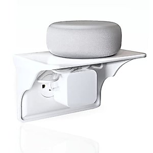 Storage Theory Power Perch Horizontal Wall Outlet Shelf 1 Pcs White - Home Wall Shelf Organizer for Bathroom, Kitchen, Bedrooms - Cord Management and Easy Installation