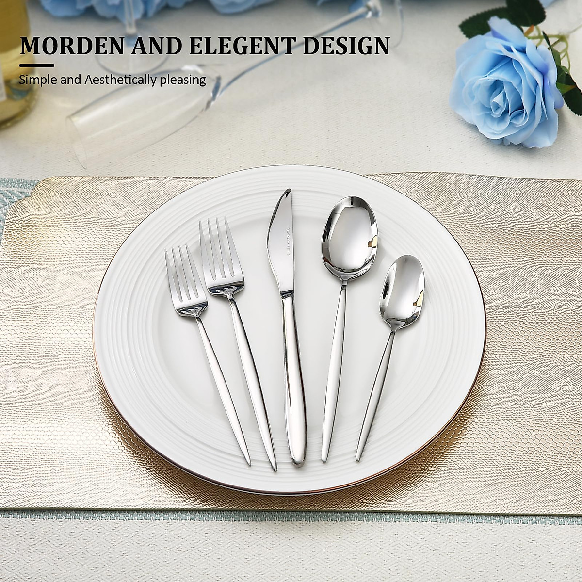 Lorena 20-Piece Stainless Steel Silverware Flatware Cutlery Set, Service for 4, Eclipse