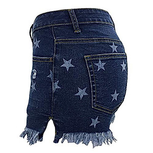 New Slim Tassel Shorts,THENLIAN Women Sexy Star Print High Waist Jeans Button Pocket Pants(S, Dark Blue)
