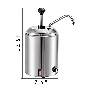 800/1600W Commercial Cheese Warmer, Electric Cheese Dispenser with Pump Temp Adjustable 30-110℃ for Chocolate/Cheese/Butter (Round Single Head)