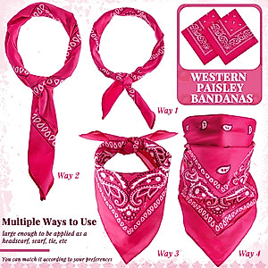 Tarpop 24 Pieces Pink Cowgirl Hat Feather with Paisley Bandanas for Western Cowgirl Party Costume Accessories(Cute Style)