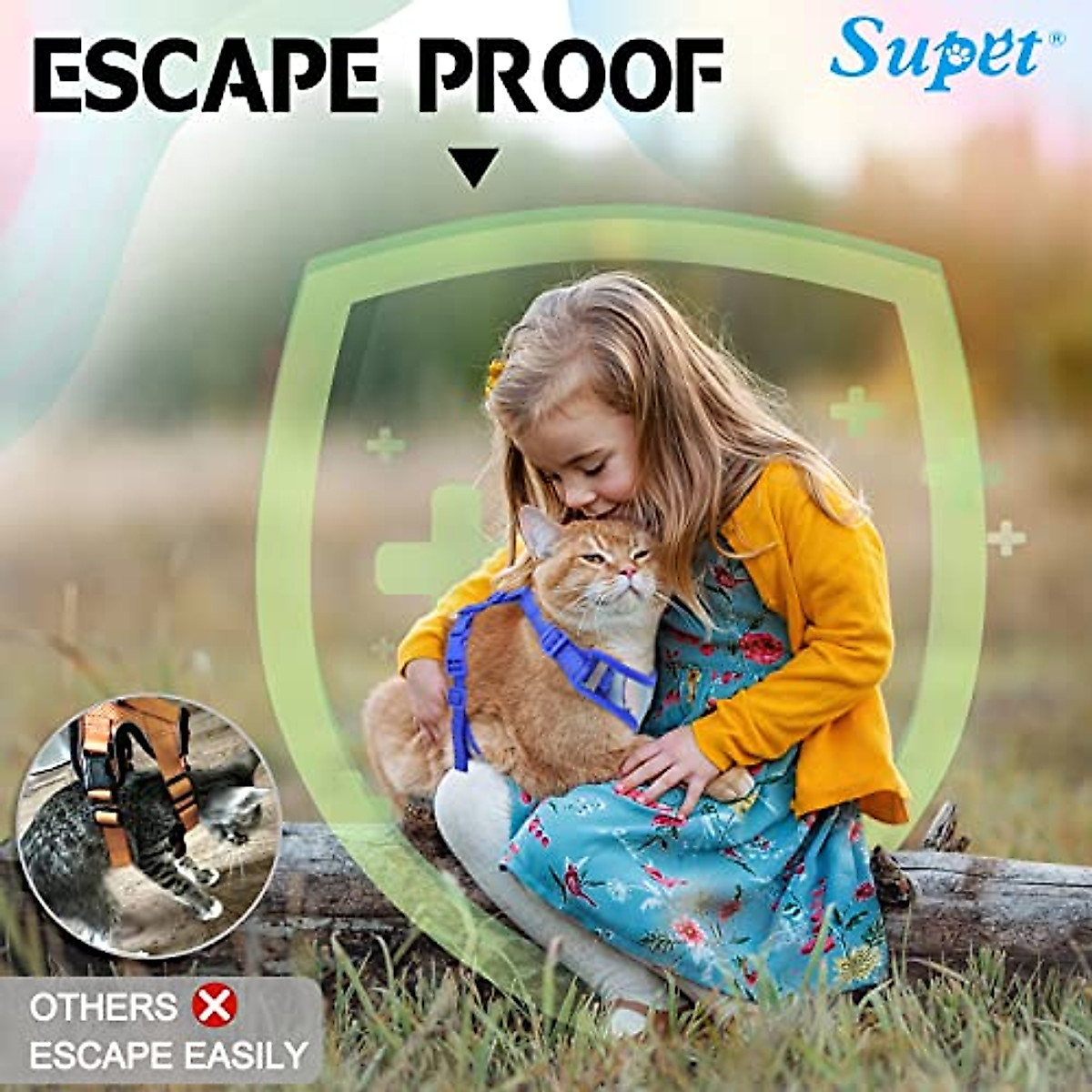Supet Cat Harness and Leash Set Stylish Escape Proof Cat Vest Harness Adjustable Breathable Pet Harness with Reflective Trim Step-in Cat Leash and Harness for Cats Puppies