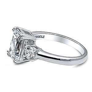 BERRICLE Sterling Silver 3-Stone Wedding Engagement Rings Emerald Cut Cubic Zirconia CZ Promise Ring for Women, Rhodium Plated Size 5.5