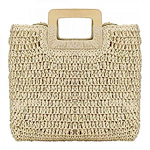 Women's Straw Tote Bag Handbags Beach Bag Exquisite Woven Fashion Large Rectangle Top Handle Bag Shopper Bag (Beige)