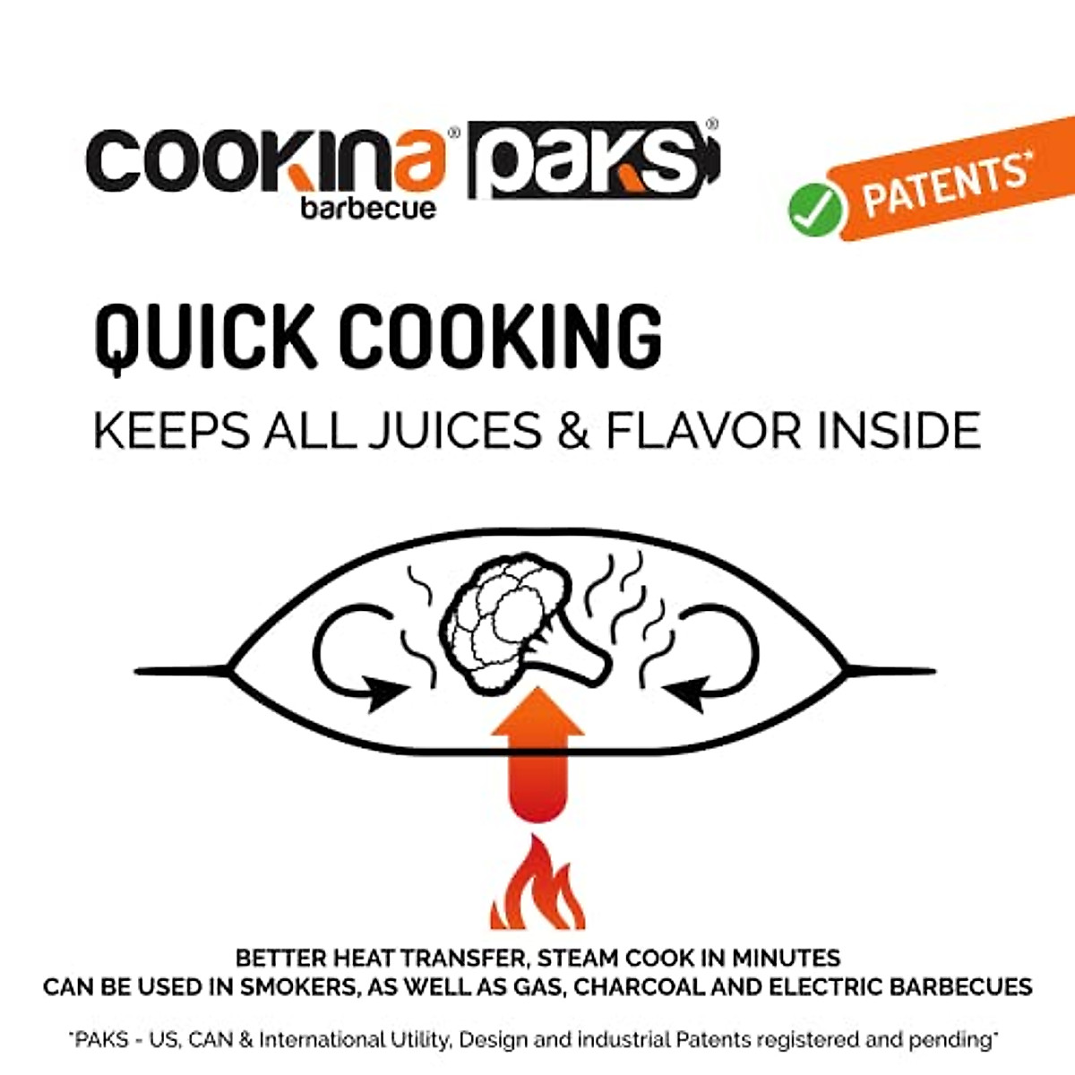 COOKINA PAKS BBQ Grilling Bag (Pack of 2) -100% Non-Stick Pouch Steam Cook in Minutes, Easy to Clean and Safe for Smokers, as Well as Gas, Charcoal and Electric Barbecues, Flat, Black