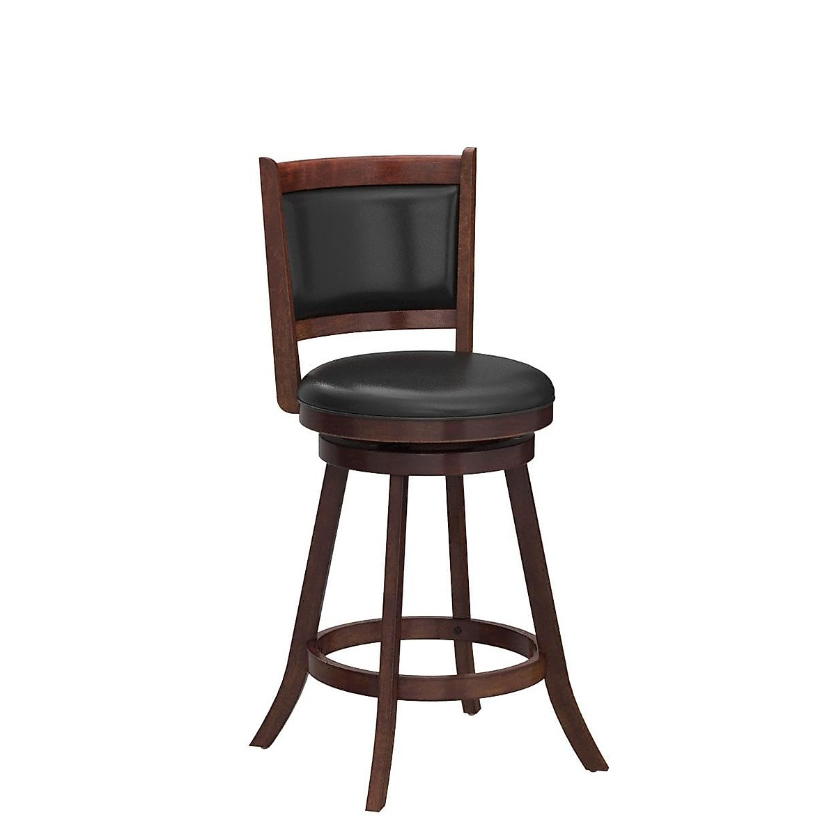 COSTWAY Bar Stools Set of 2, 360 Degree Swivel, Accent Wooden Swivel Seat Counter Height Bar Stool, Leather Upholstered Design, PVC Cushioned Seat, Perfect for Dining and Living Room (Height 24")