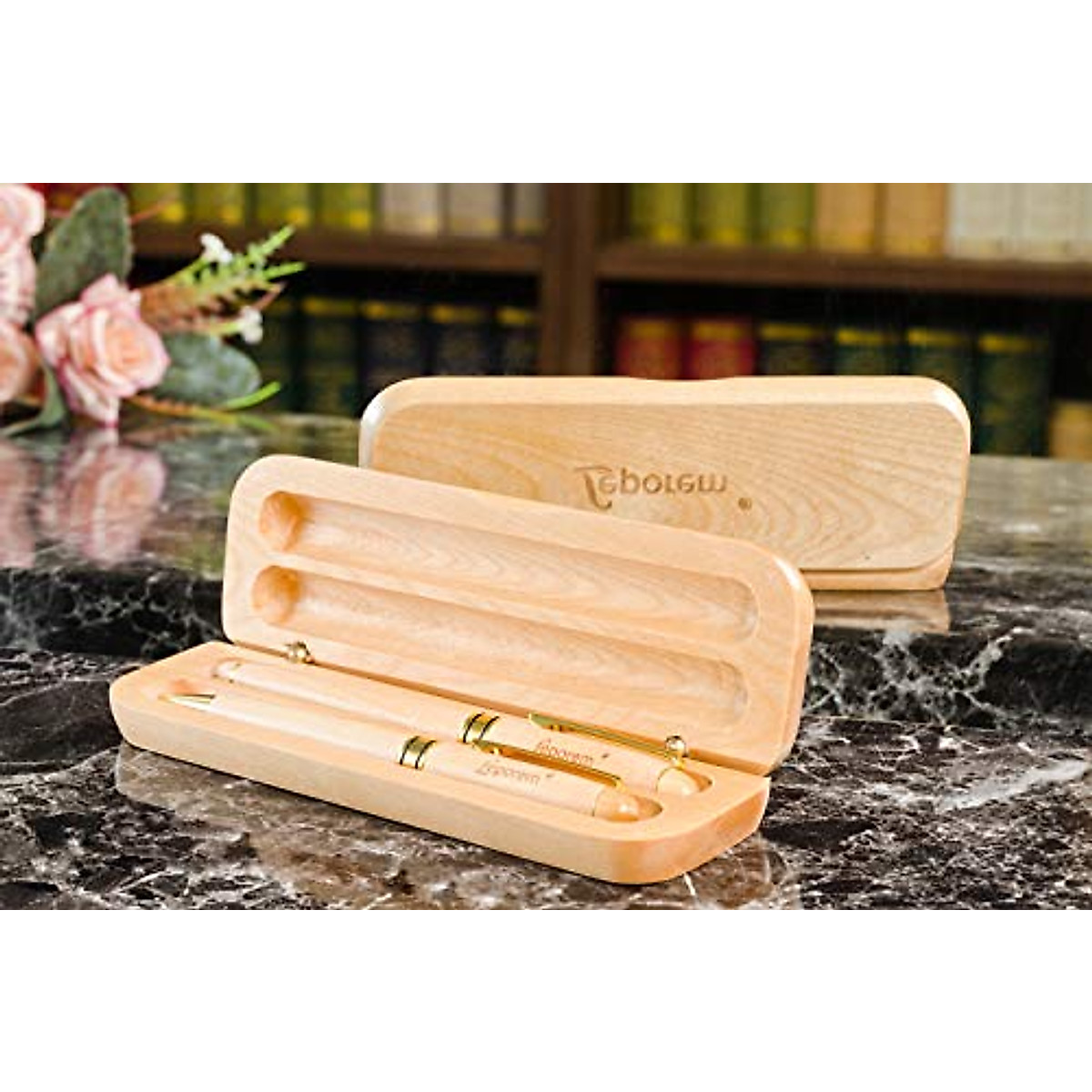 Ballpoint Pens - Handcrafted Twist to Open Wooden Ball Pen and Luxurious Smooth Writing Classic Executive Business Elegant Signature Gel Pen with Cap, Set of 2 in Luxury Wooden Gift Box by Leporem