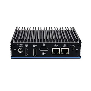 HUNSN Fanless Din Rail Mini PC, Industrial Computer, Windows 11 or Linux Ubuntu, Intel Celeron J4125, BX03a, COM, HDMI, 2 x DP, SIM Slot, 2 x LAN, WOL, PXE, Watchdog, 16G RAM, 128G SSD