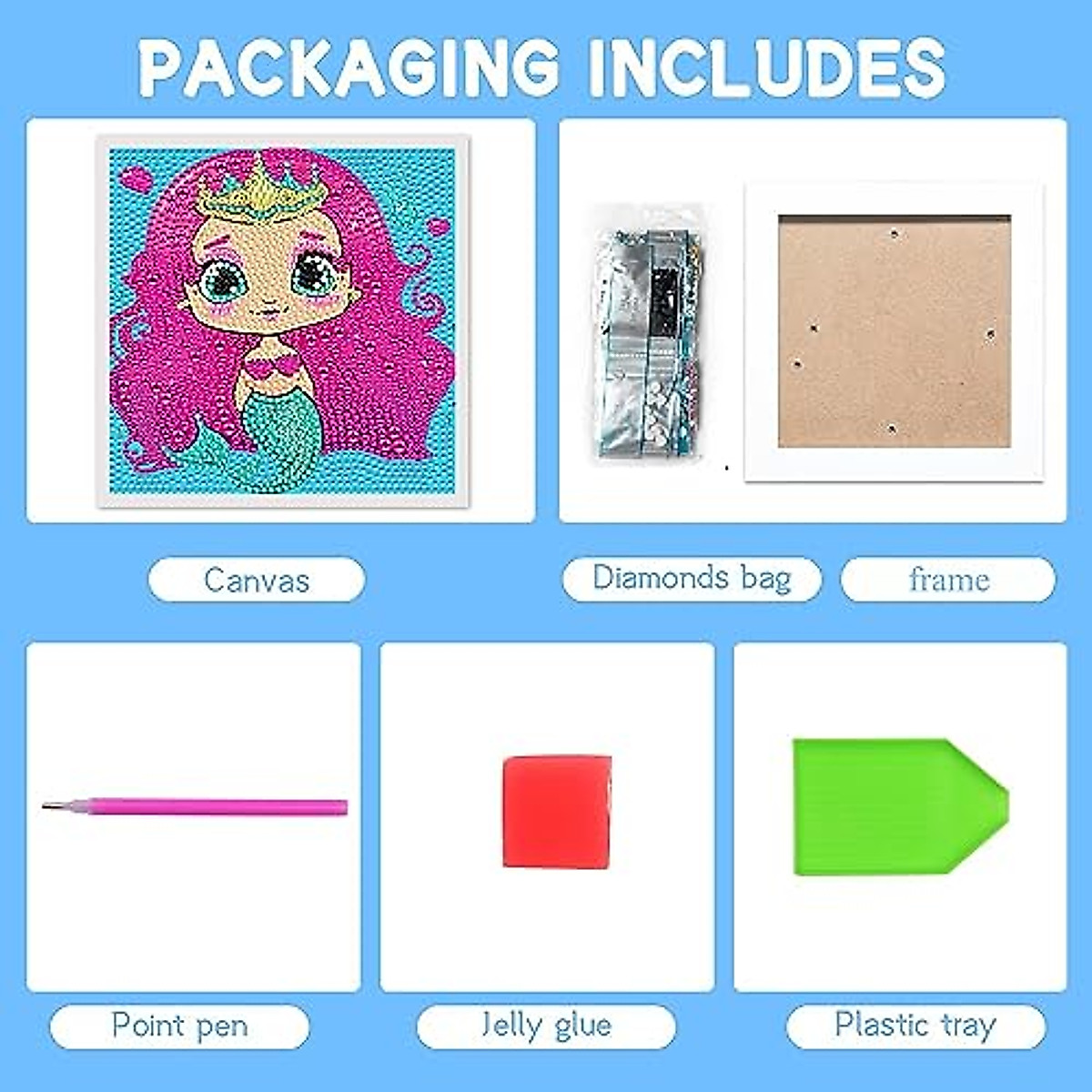 cviokrdu 5D Diamond Painting Kits for Kids with 7.1"X7.1"Wooden Frame,Disney Cartoon Mermaid Diamond Art for Kids Ages 6-12 by Number Kits DIY Painting Arts and Crafts,Diamond Dots for Kids Gift