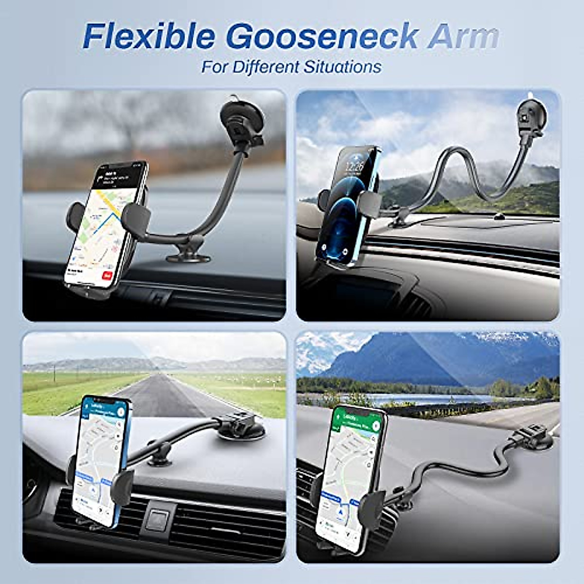 OQTIQ Windshield Phone Mount for Car [Gooseneck 13" Long Arm] Car Phone Holder Mount Dashboard Windshield Strong Suction Cup Cell Phone Holder Car Truck for iPhone 14 13 Pro Max All Mobile Phones