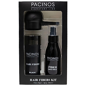 Pacinos Hair Fiber Kit - Conceal Thinning Hair Instantly with Fiber Hold Spray - Black