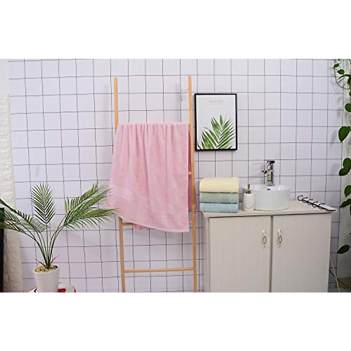 Aibaser Bamboo Cotton Bath Towels-27x54inch - Natural, Ultra Absorbent Towels for Bathroom (6 Piece Set)