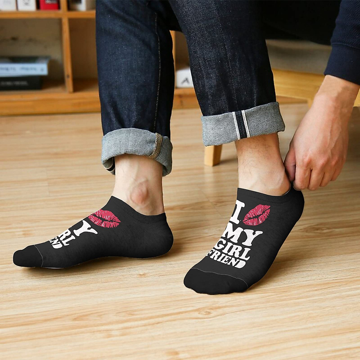 KEHUASW No Show Socks Valentines day Short Mens Sock No Show Dress Sock Funny i love my girlfriend Sock