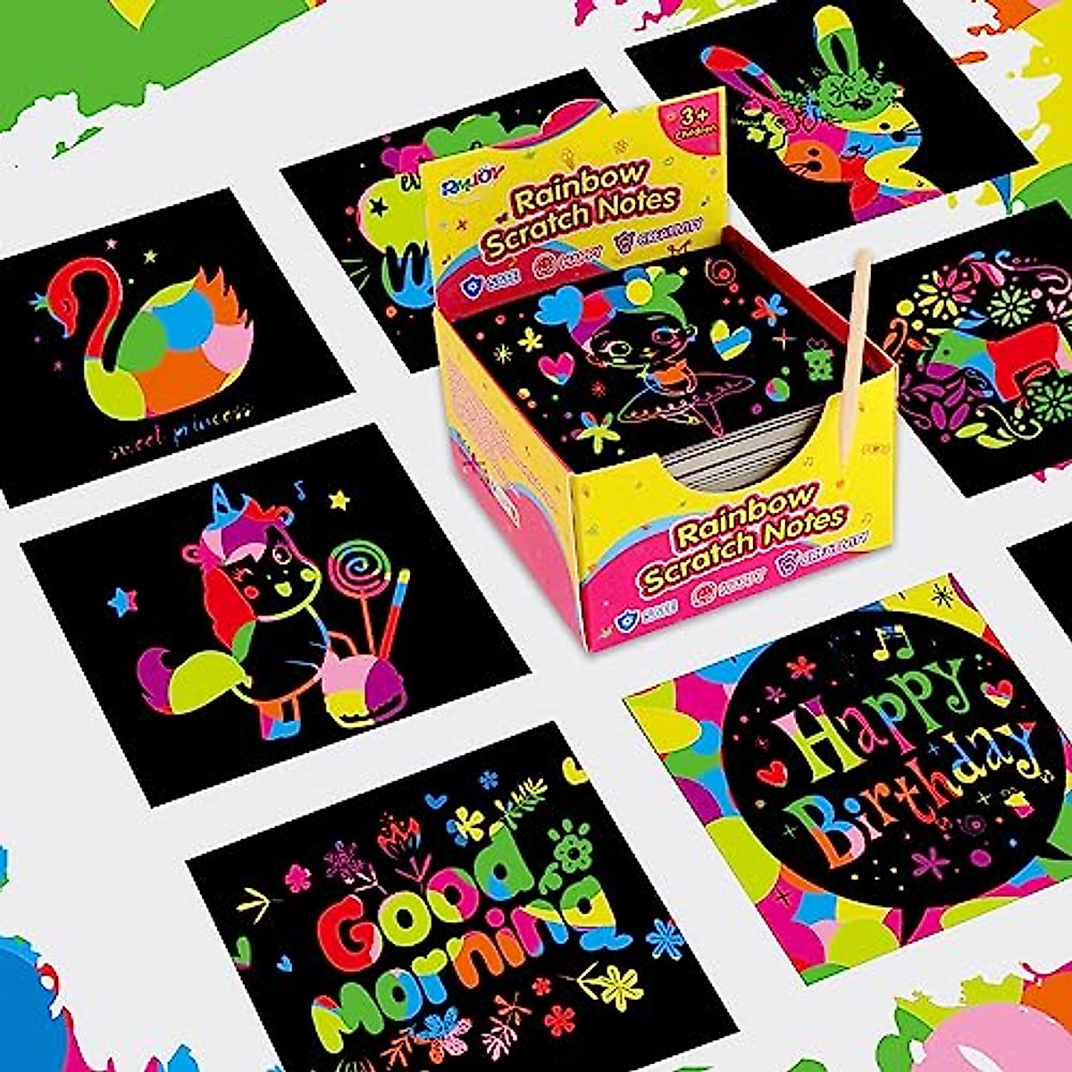 RMJOY Scratch Art Mini Notes: 160 Rainbow Scratch Paper Card Craft Magic Pad Kit Birthday Gift Toy for Kids Fun Art and Craft Bulk Set for Girl Boy Party Favor Stocking Stuffer Halloween Christmas