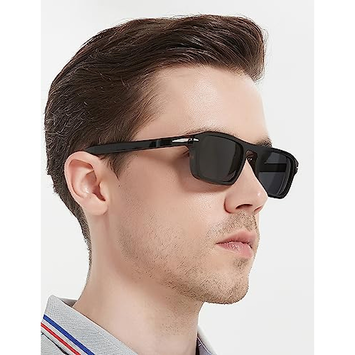 Baililai Small Rectangular Polarized Sunglasses for Men and Women with 100% UV Protection and HD Lens - Model 1404 (Black)