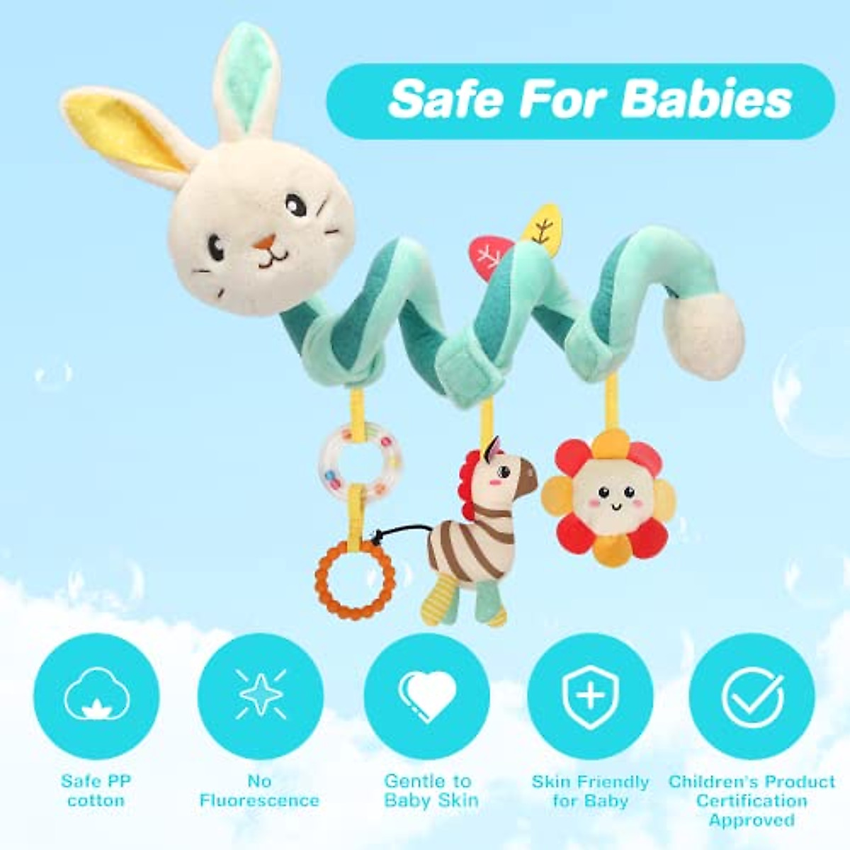 JERICETOY Stroller Toy, Carseat Toys for Infants,Infant Baby Spiral Plush Toys Stroller Toys Hanging Crib Activity Toy for Crib Bed Stroller Car Seat, Hanging Rattle Toy