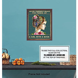 Inspirational Classroom Wall Art & Decor - Girls Bedroom - Never Underestimate A Girl With A Book - Positive Quotes - Girls Room - Girly Motivational Posters - Uplifting Encouragement Daughter Gifts