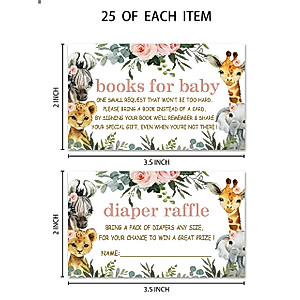 Safari Baby Shower Invitation Set, Fill In Invites Cards, Books For Baby, Thank You, Diaper Raffle, Oh Baby, Each Design 25 Cards & Envelopes (Total 100 Cards) – (bb002-taozhuang)