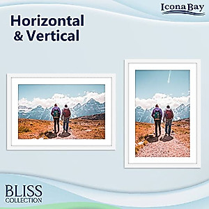Icona Bay 11x17 White Picture Frame Fits 16x10 Photos with Mat to 9x14 Image, Modern Style Wood Composite Poster Frame, Wall Mount Only, Bliss Collection
