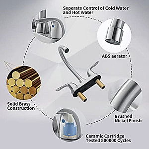 BRAVEBAR Bathroom Sink Faucet with Pop-up Drain Assembly, 4 Inch 2 Handle Centerset Faucet - Temperature Control, Easy to Install, Durable & Safety - Lavatory Faucet Brushed Nickel, Easy to Clean