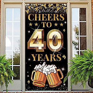 40th Birthday Decorations for Men Women, Cheers to 40 Years Door Banner, Black Gold 40th Anniversary, 40 Year Class Reunion Party Decoration Backdrop Yard Sign for Outdoor Indoor, Fabric, Vicycaty