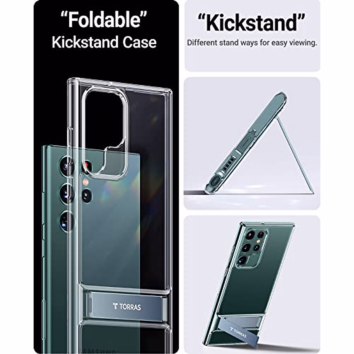 TORRAS MoonClimber for Samsung Galaxy S22 Ultra Case [Upgraded Armor-Level Shockproof][3 Stand Ways] Ultra HD Clear Slim Hard Kickstand Protective S22 Ultra Case for Galaxy S22 Ultra Case, Clear