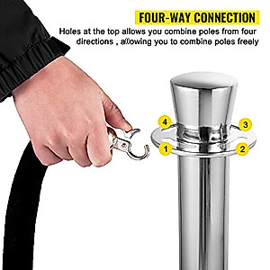 VEVOR Velvet Ropes and Posts 2 Pcs, 5 ft Black Velvet Rope, Stanchion Post, Crowd Control Barriers Silver Stanchions, Red Carpet Poles, Crowd Control Ropes and Poles for Party Supplies