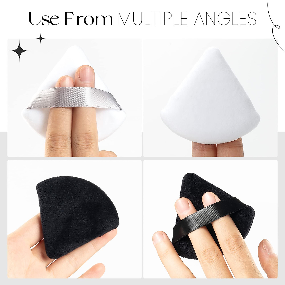 MOTZU 6 Pieces Powder Puff for Face Powder, Triangle Makeup Puff, Cotton Velour Triangle Face Puffs for Setting, Contouring, Under Eyes, and Corners, 2.76-inch Normal Size, with Strap, Beauty Tool