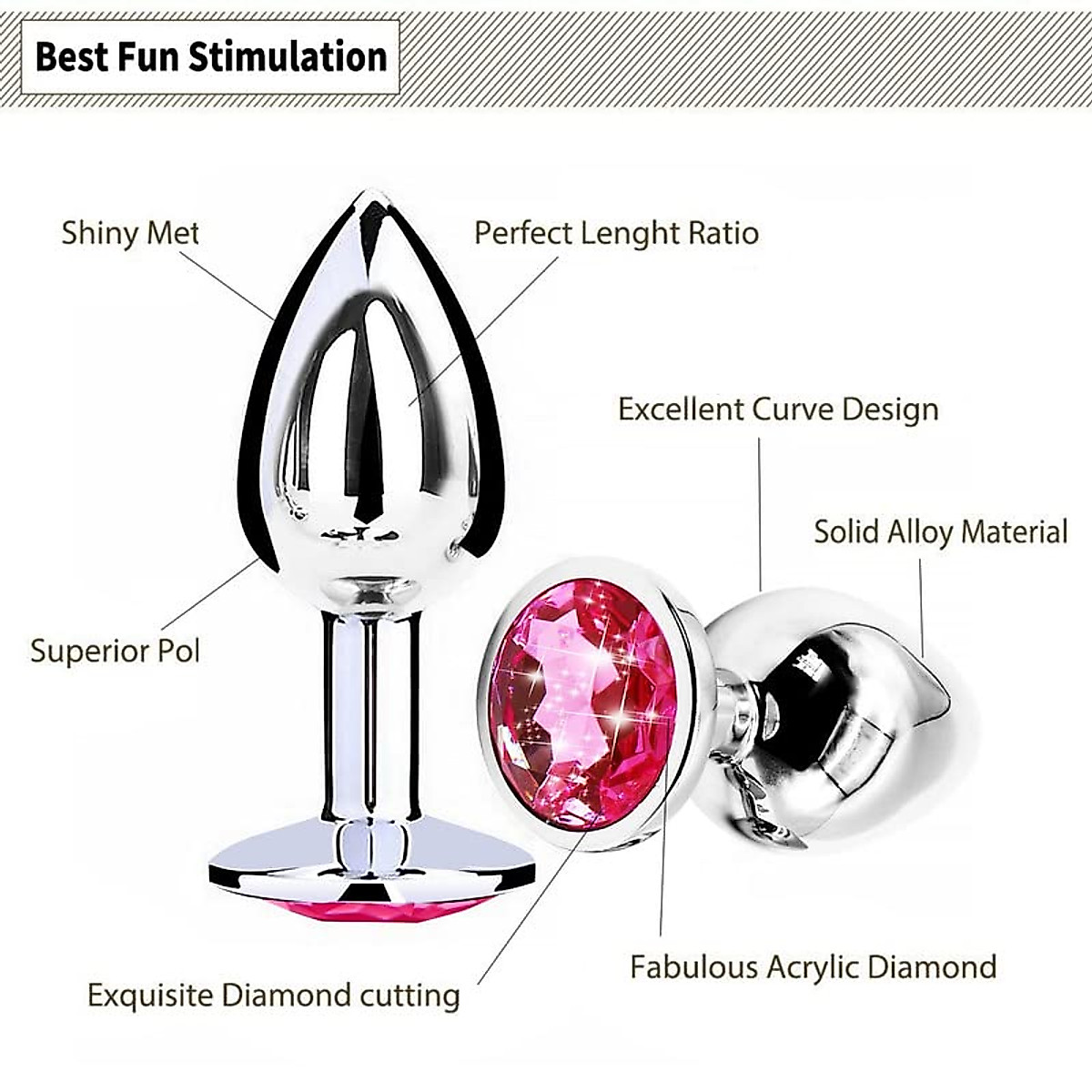 3 Sizes of Stainless Steel Universal Suction Cup Realistic Classic Dick Plug Double Headed (Pink) for Men and Women