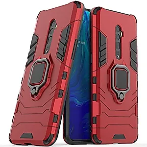Compatible with Oppo Reno 10X Zoom Case, Metal Ring Grip Kickstand Shockproof Hard Bumper (Works with Magnetic Car Mount) Dual Layer Rugged Cover for Oppo Reno 10 X Zoom (Red)