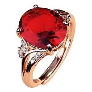 Ladies Oval Rubellite Gemstone Open Ring in Sterling Silver Emerald Ring Women's Classic Luxury Jewelry 3 Carat Full Cushion Cut Eternity Engagement Wedding Ring 580 (Red)