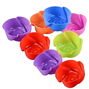 UPKOCH 8pcs Silicone Muffin Cups Rose Flower Shape Reusable Silicone Baking Cups Non Stick Cupcake Liners Maker Mould Cup (Random Color)