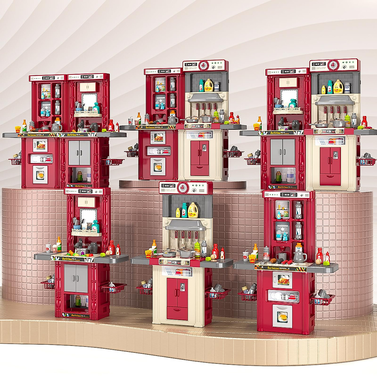 TEMI Pink Kitchen Playset for Kids Ages 4-8 - Toddler Toys for Indoor & Outdoor Play, Kitchen Set for Girls & Boys