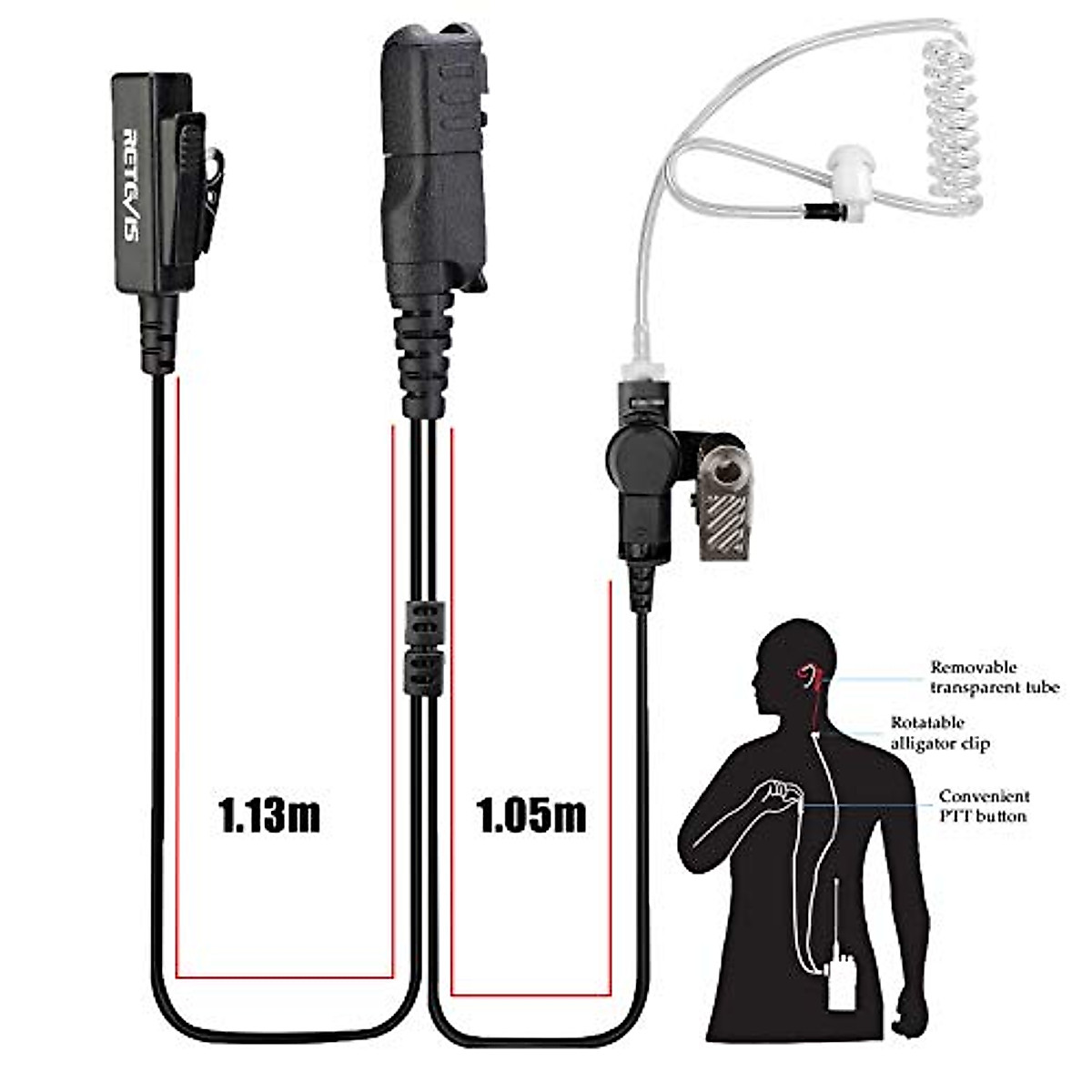 Retevis Surveillance Walkie Talkie Earpiece with Mic, Compatible with Motorola XPR3300e XPR3300 XPR3500e XPR3500 XIR P6600 DP2400 DP2600 E8600 Walkie Talkies, Acoustic Tube 2 Way Radio Headset(1 Pack)