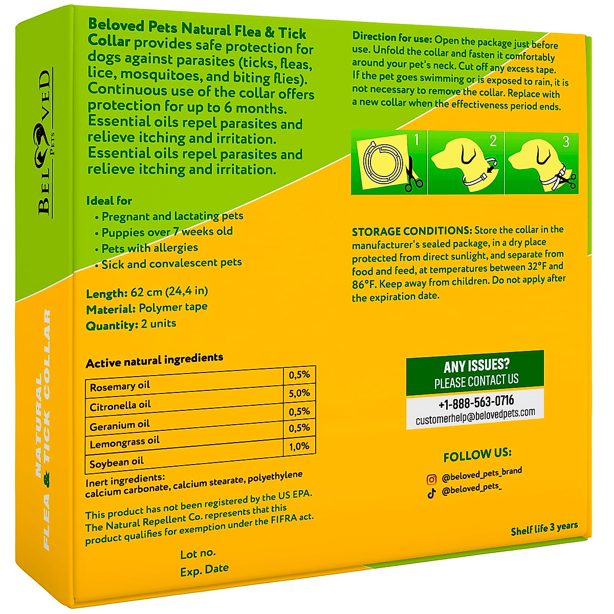 Natural Flea & Tick Collar for Dogs - 6 Months Control of Best Prevention & Safe Treatment - Anti Fleas and Ticks Essential Oil Repellent (1 Pack, 2 Count)