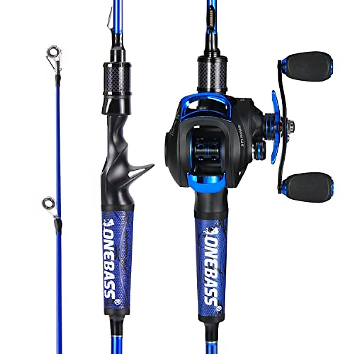One Bass Fishing Rod Reel Combo, Baitcasting Fishing Pole with Graphite 2Pc Blanks - Blue -Right Handed - 6'